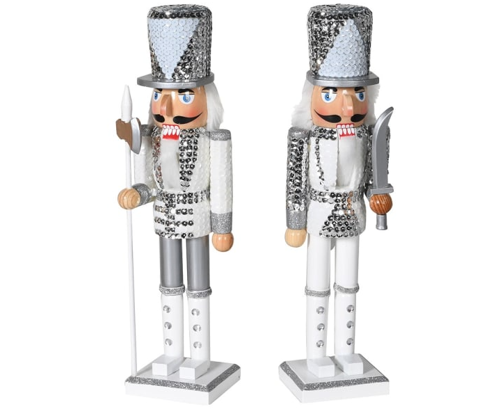 Set of 2 Silver and White Nutcrackers with Sequin detail Basildon ...